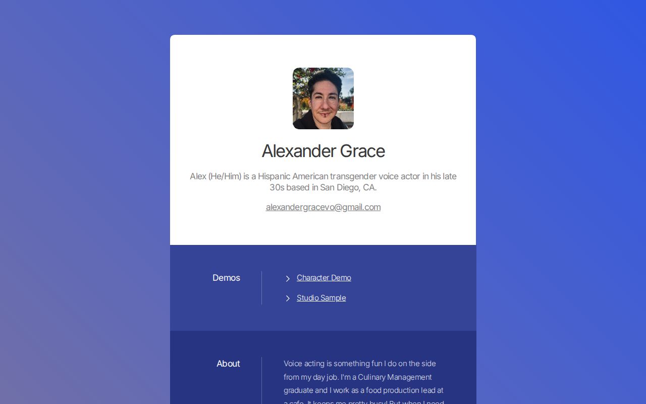 Alexander Grace | Hispanic American Trans Male Voice Actor